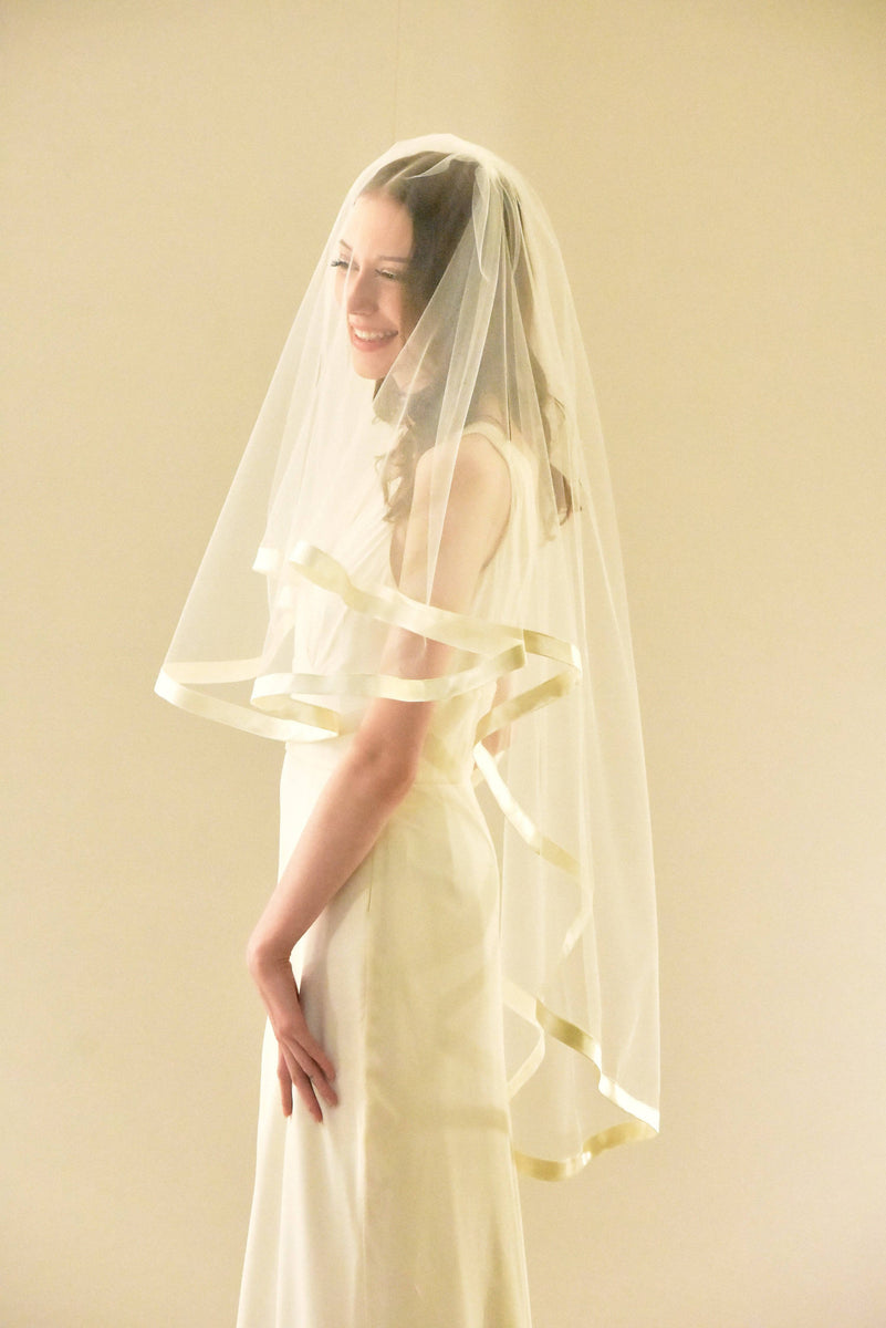 Two Tier Fingertip Length Satin Veil with Blusher - Fingertip Veil ...