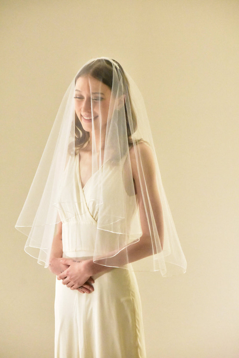 Two Tier Mid Length Veil with Pencil Edge | WeddingVeil.com