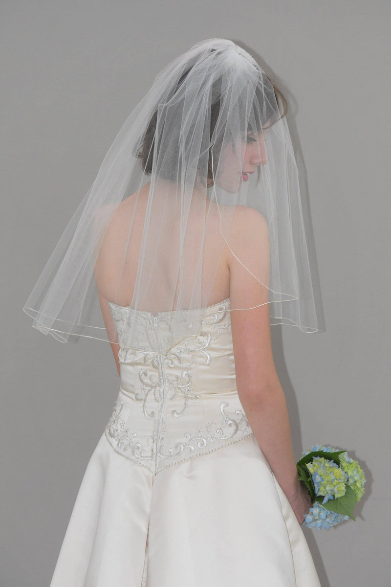 Classic Full Volume Chest Veil with Pencil Edge | WeddingVeil.com